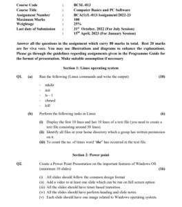 BCSL-013 Computer Basics And PC Software Solved Assignment 2022-23 - Techiya.in