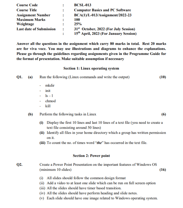 BCSL-013 Computer Basics And PC Software Solved Assignment 2022-23 ... BCSL-013 Computer Basics And PC Software Solved Assignment 2022-23 ...
