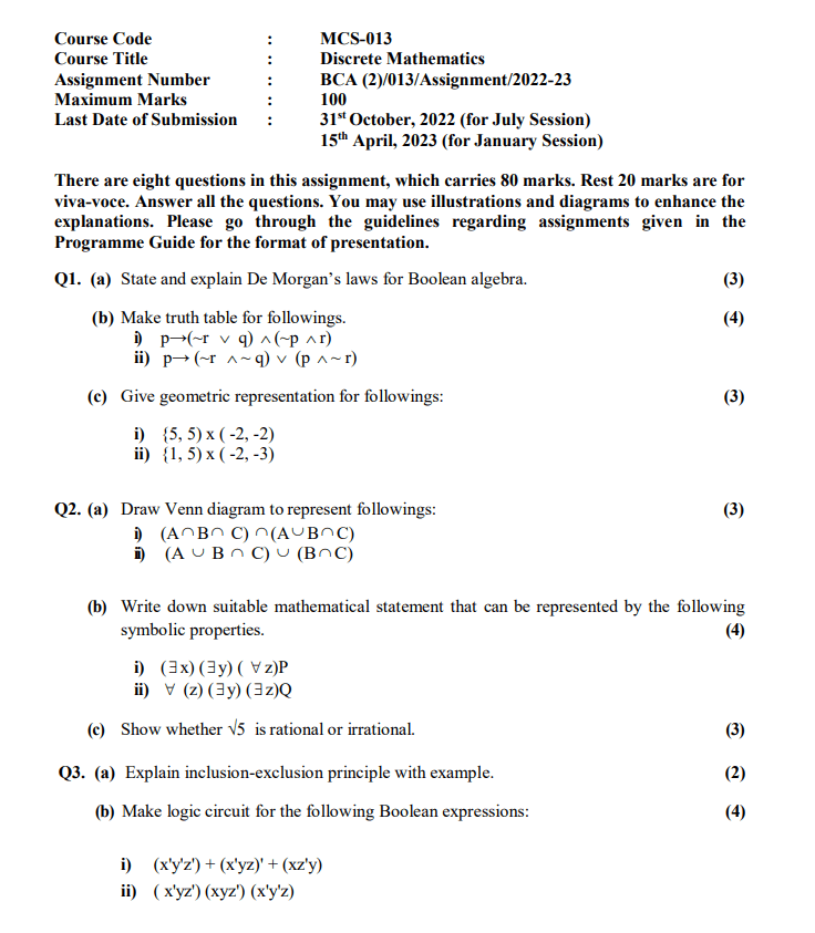 MCS 013 Discrete Mathematics Solved Assignment 2022 23 Techiya in